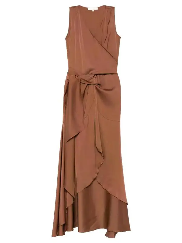 NOUVELLE SILK95FIVE Shangri La Draped V-neck Dress - Brown