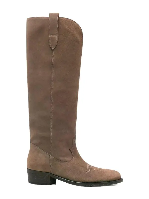 VIA ROMA 15 Embroidered Suede Boots - Brown