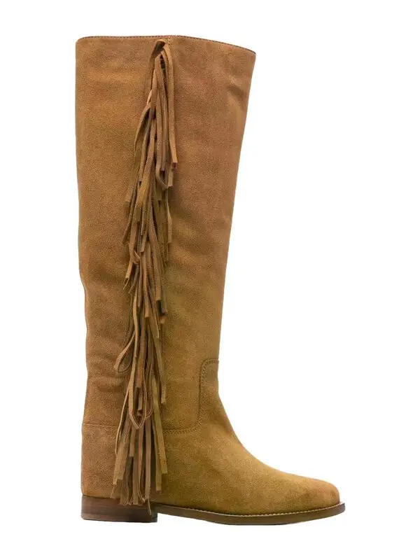 VIA ROMA 15 Fringe-detail Knee Length Boots - Brown