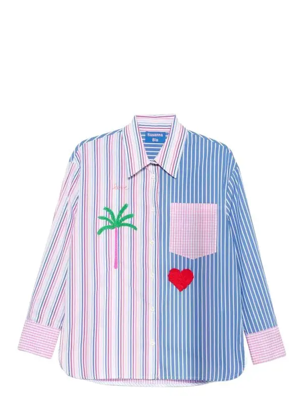 SUSANNA BLU Striped Embroidered Shirt - Blue