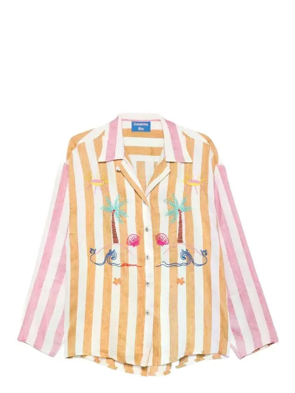 SUSANNA BLU Embroidered Striped Shirt - White