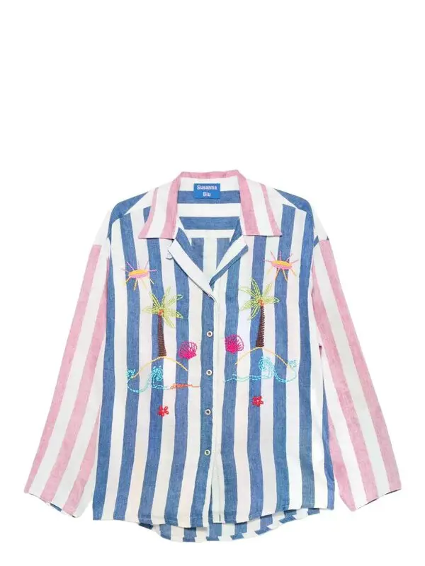 SUSANNA BLU Striped Embroidered Shirt - Blue