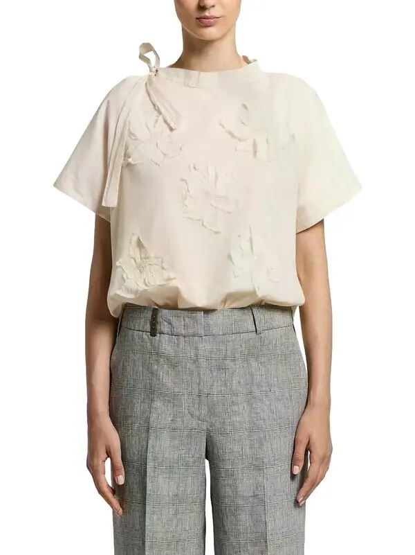 Peserico Floral Tie Neck Top - Neutrals