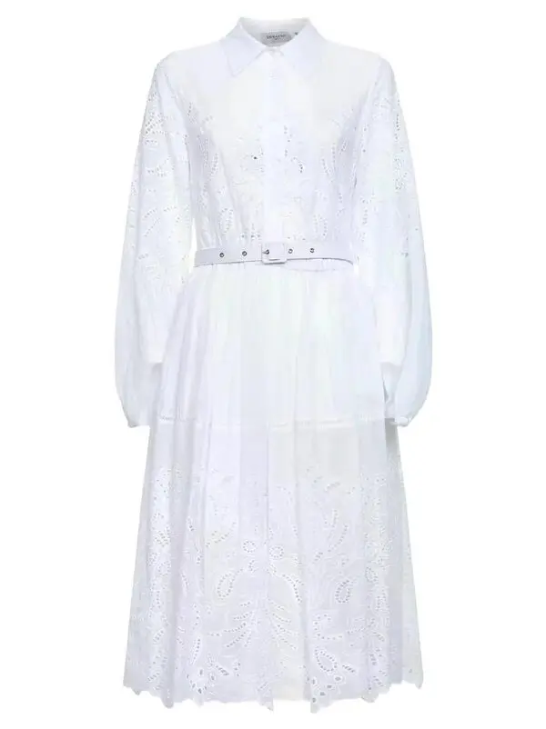 ERMANNO FIRENZE Eyelet Belted Dress - White