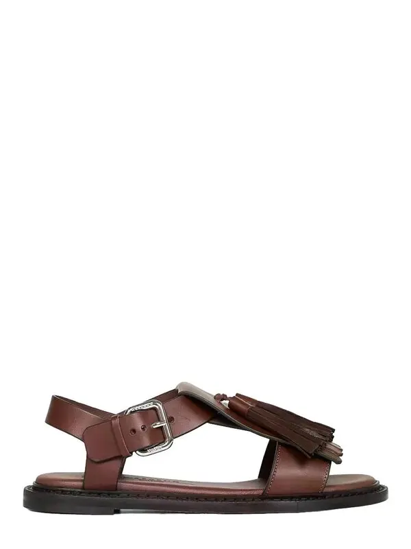 Max Mara Fringed T-bar Leather Sandals - Brown