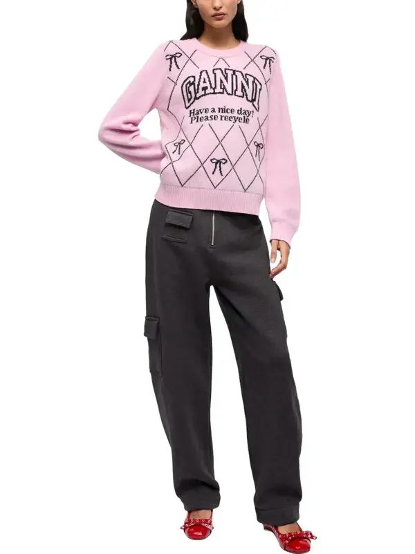 GANNI Bow-intarsia Sweater - Pink