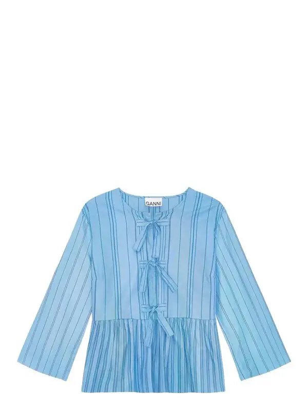 GANNI Striped Tie-detail Blouse - Blue