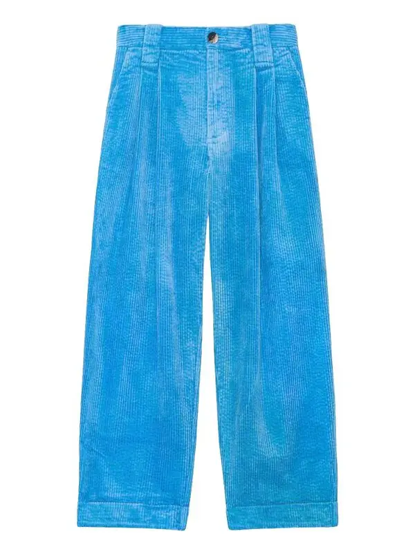 GANNI Pleated Corduroy Trousers - Blue