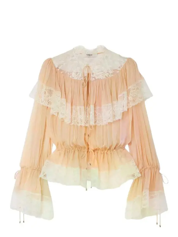 Chloé Lace Ruffled Top - Neutrals