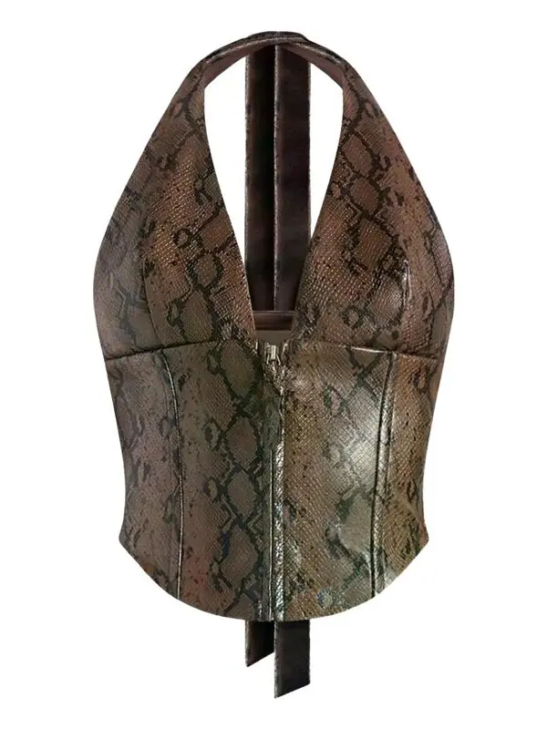 Manière De Voir Sloane Python-print Halterneck Corset Top - Brown