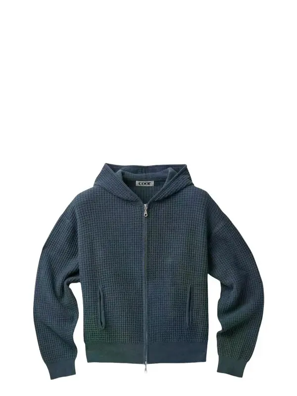 COOR Waffle-knit Zip-up Hoodie - Blue
