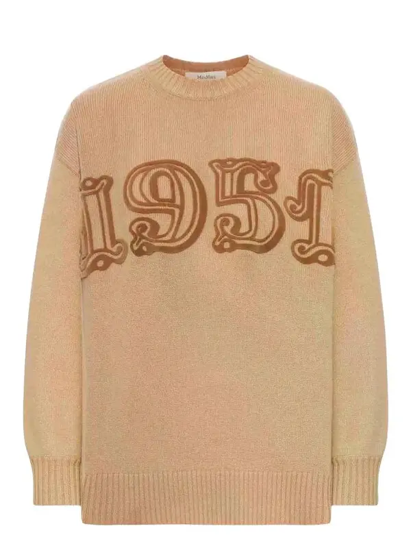 Max Mara Number-embroidered Crew-neck Sweater - Neutrals