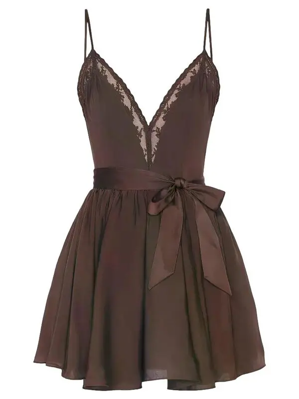 Bardot Lace Trim Belted Dress - Brown