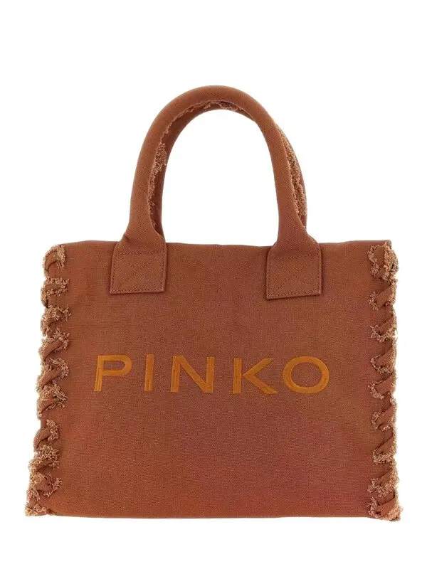 Pinko Beach Logo-embroidered Tote Bag - Brown