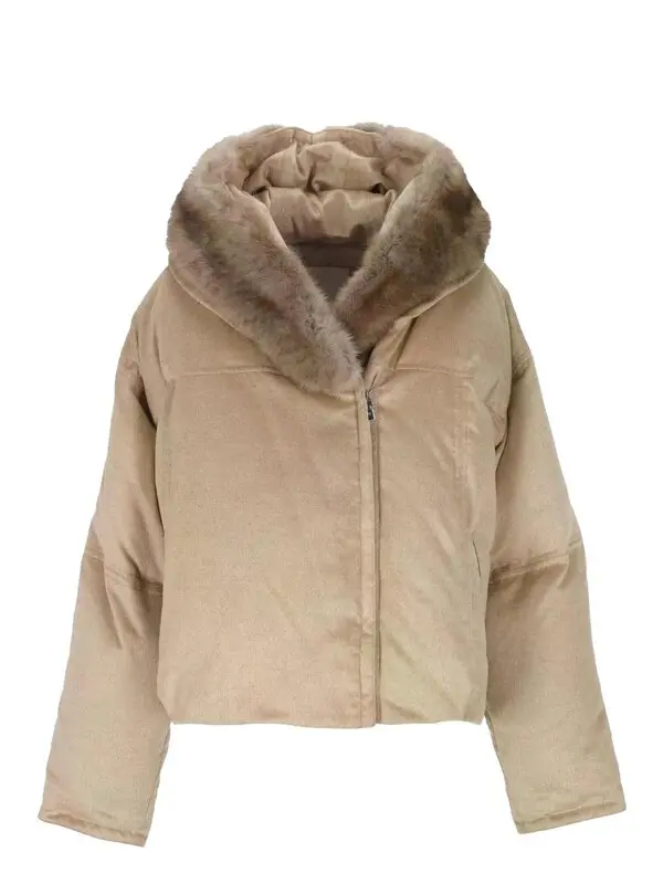 RINDI Fur Trim Hooded Coat - Neutrals