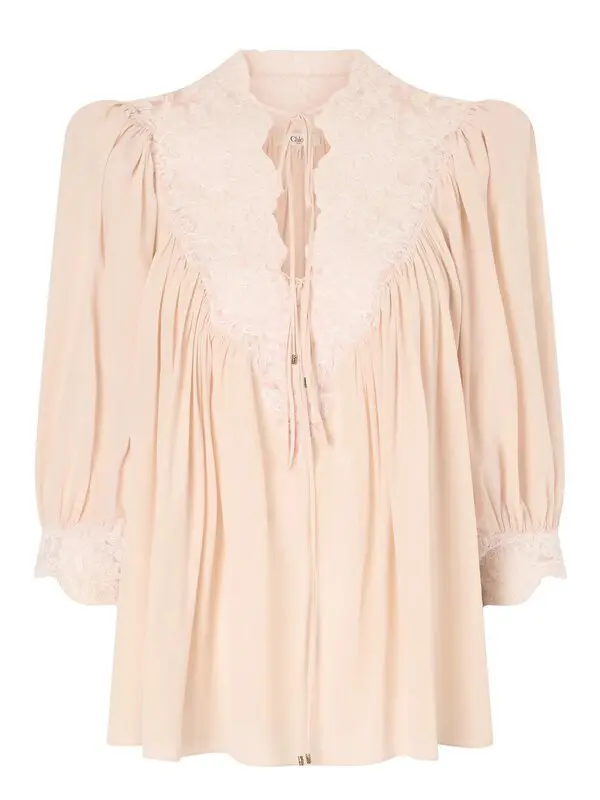 Chloé Lace-trimmed Organic Silk Crepe De Chine Blouse - Pink
