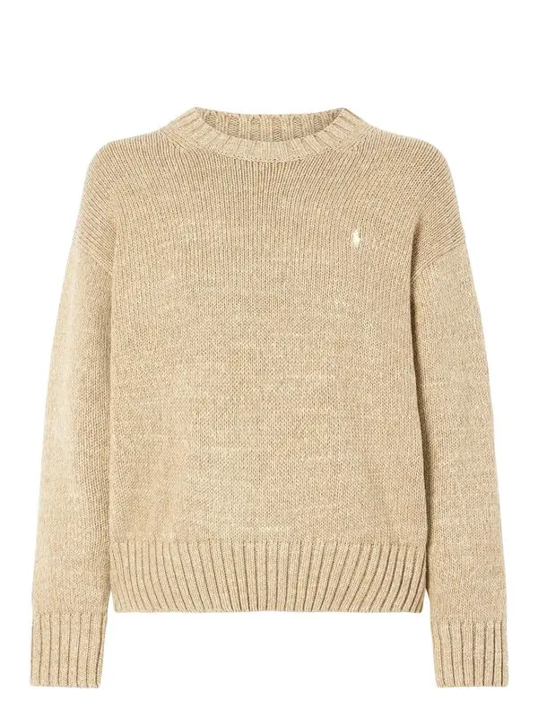 Polo Ralph Lauren Embroidered Intarsia-knit Cotton Sweater - Neutrals