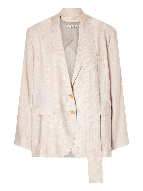 Acne Studios Oversized Scarf-detailed Checked Twill Blazer - Neutrals