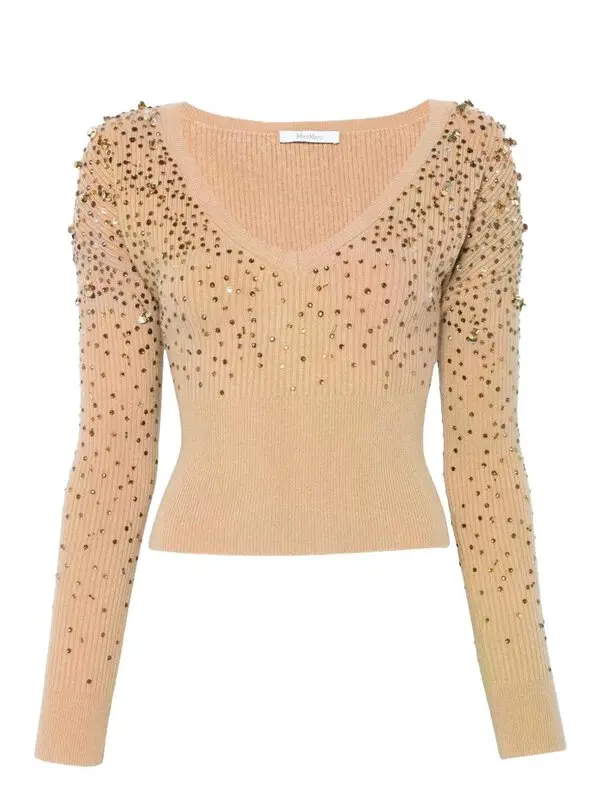 Max Mara Embellished V-neck Sweater - Neutrals