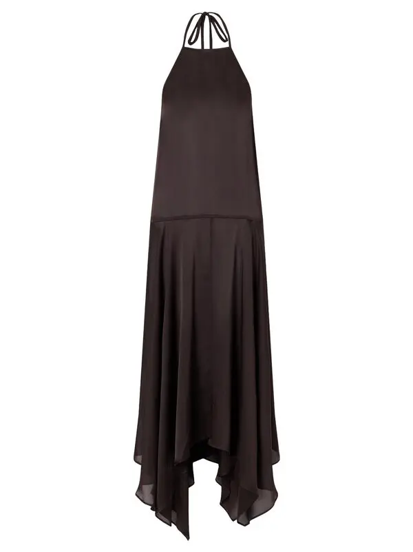 ST. AGNI Asymmetric Silk-satin Halterneck Maxi Dress - Brown