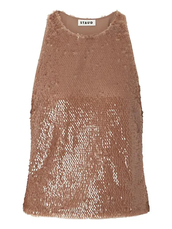 Staud Bree Sequined Tulle Top - Brown