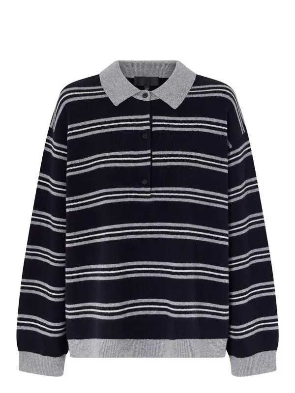 NILI LOTAN Galvez Striped Cashmere Polo Sweater - Blue
