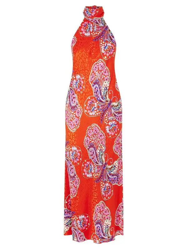 Rixo Maura Printed Satin Midi Dress - Red