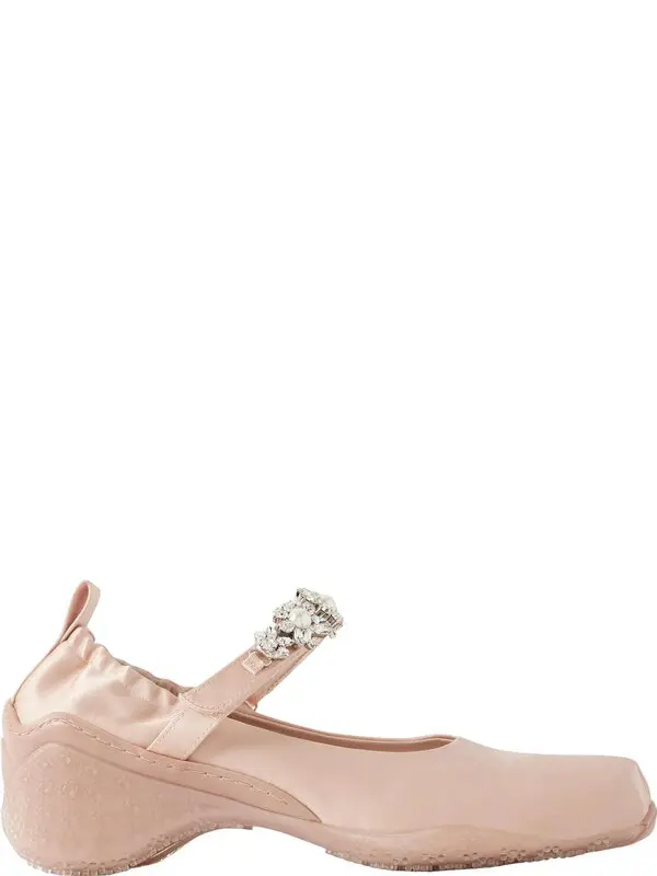 Simone Rocha Ballet Runner Crystal-embellished Satin Pumps - Pink