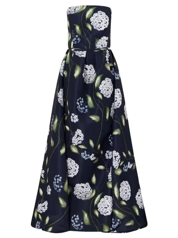 Oscar De La Renta Floral-print Twill Gown - Blue