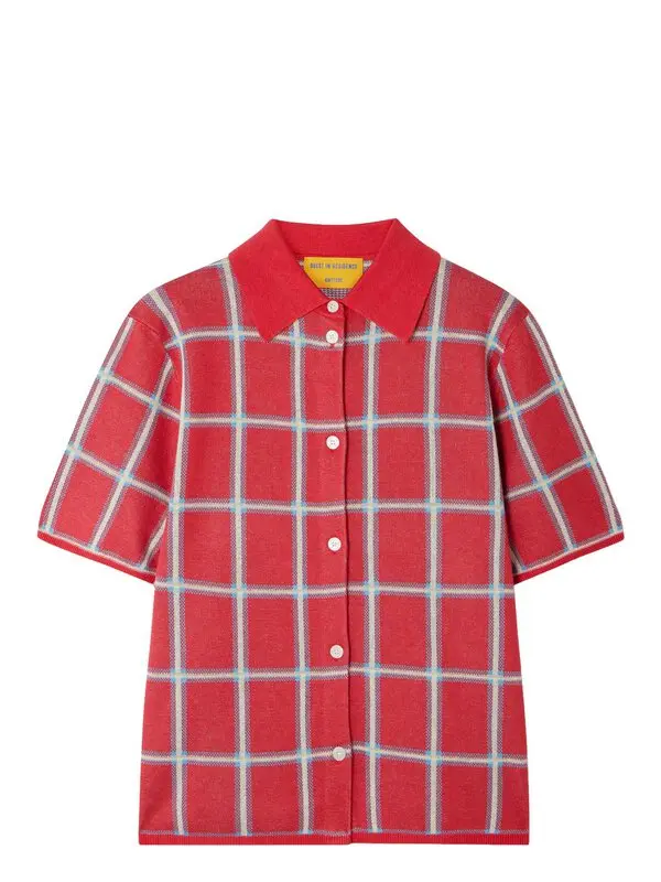 Guest In Residence Checked Silk And Linen-blend Jacquard Shirt - Red