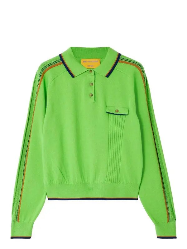 Guest In Residence Relay Striped Cotton And Cashmere-blend Polo Shirt - Green