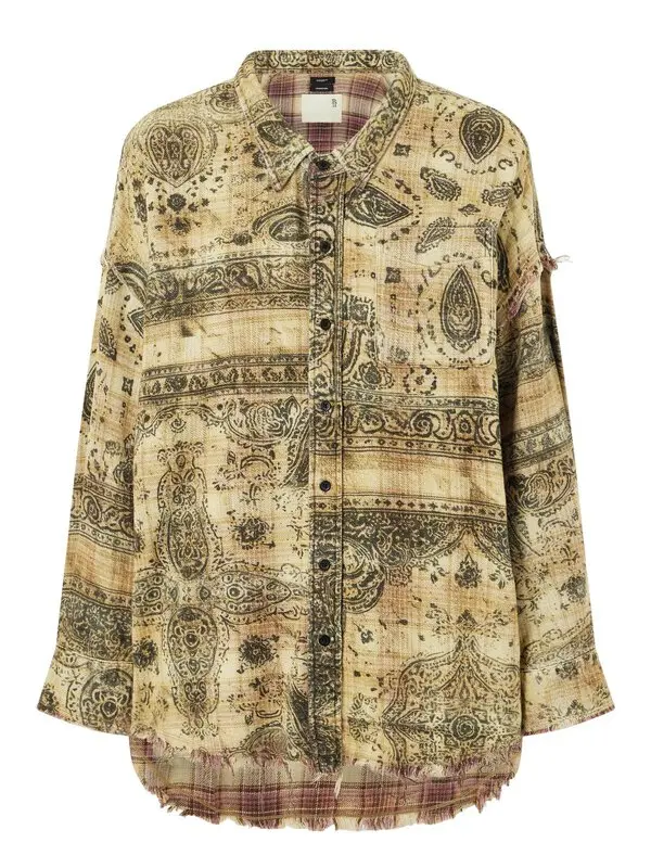 R13 Printed Cotton Shirt With Frayed Hem - Multi