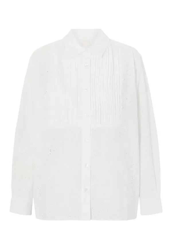 Loretta Caponi Arabelle Pleated Broderie Anglaise Cotton Shirt - White