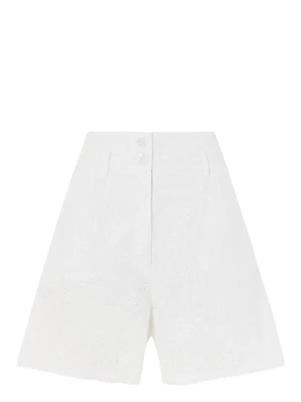 Loretta Caponi Rocchetta Scalloped Broderie Anglaise Cotton Shorts - White