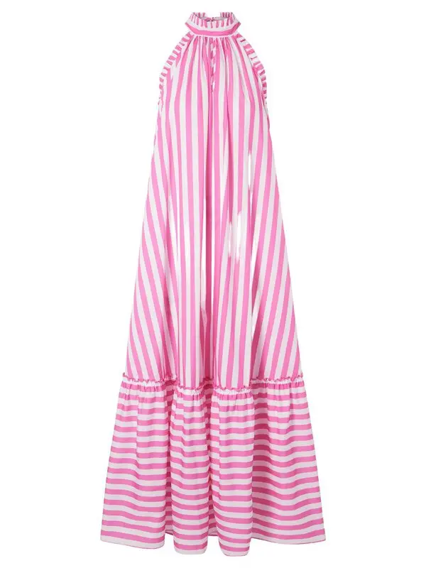 Loretta Caponi Melinda Striped Cotton-poplin Maxi Dress - Pink