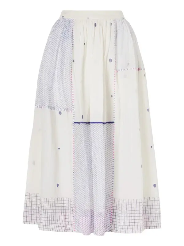 EKA Patchwork Pleated Printed Cotton-voile Midi Skirt - Off-white