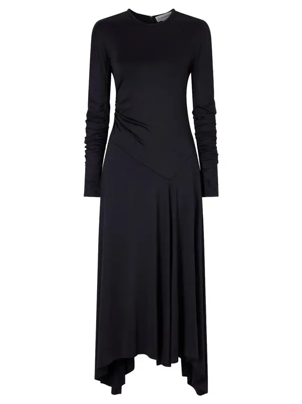 Victoria Beckham Asymmetric Ruched Midi Dress - Black