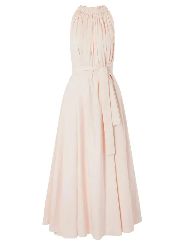 Sasuphi Belted Pleated Cotton-blend Maxi Dress - Pink