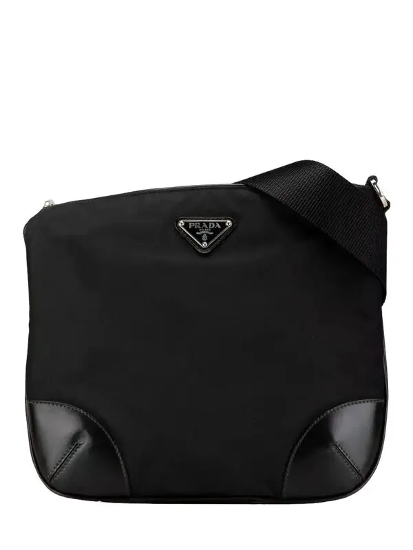 Prada Vittelo Trimmed Tessuto Crossbody Bag - Black