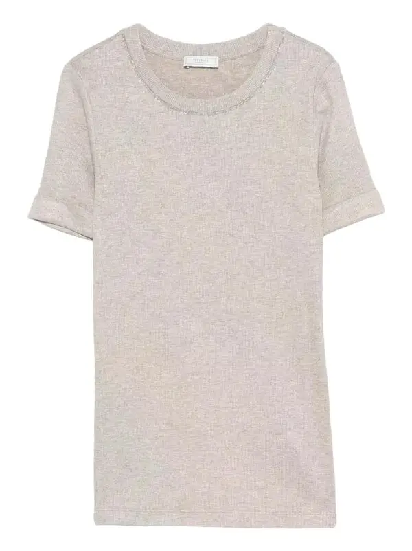 Peserico Embellished Round Neck T-shirt - Neutrals