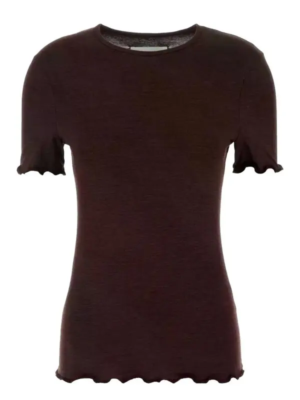 JIL SANDER Ruffled-sleeve T-shirt - Brown