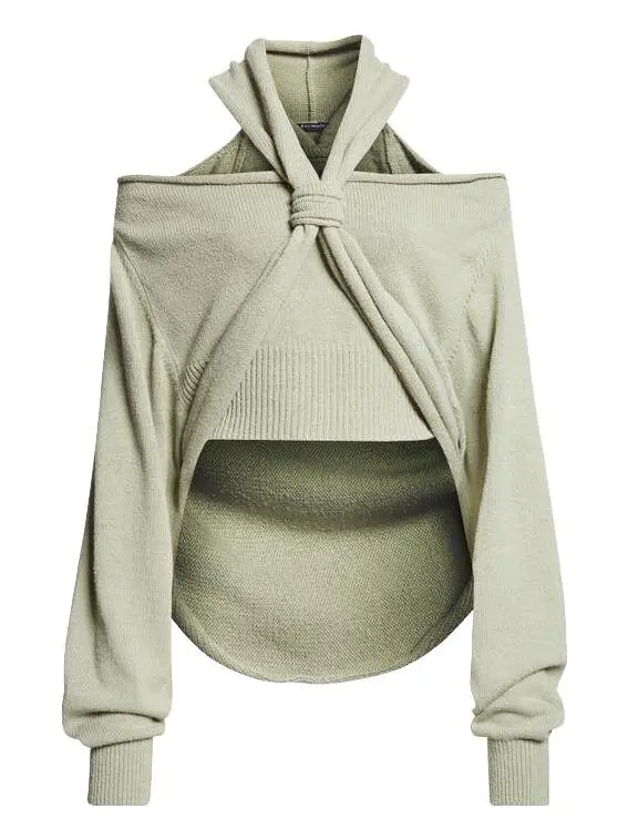 Balmain Halter Neck Cold Shoulder Silk Sweater - 7eu Sage