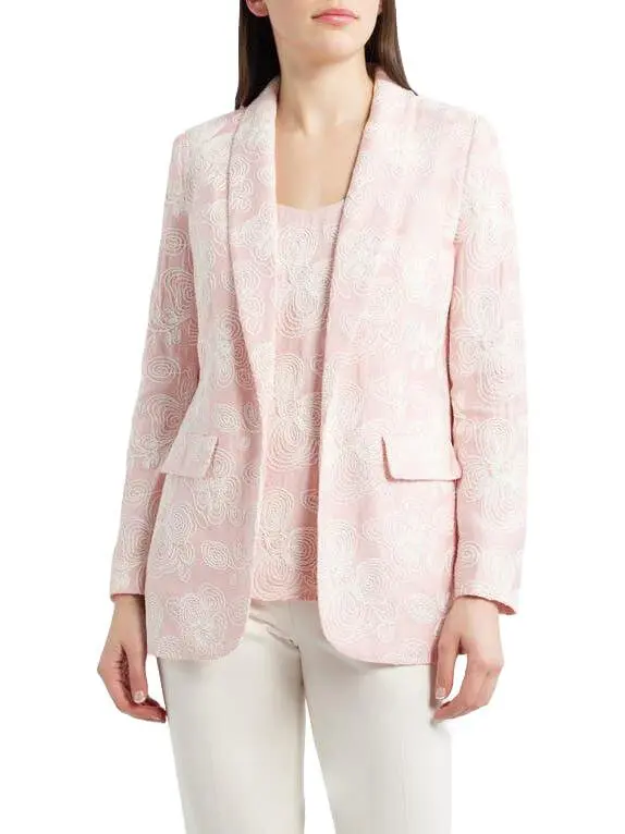 Anne Klein Floral Embroidered Open Front Blazer - Rose Water/white Dove