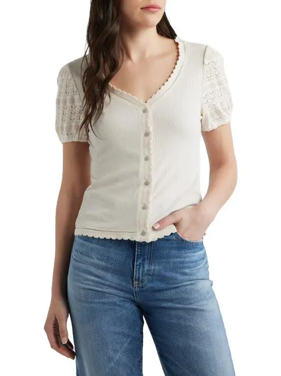 Lucky Brand Rib Knit Button-up Shirt - Cream