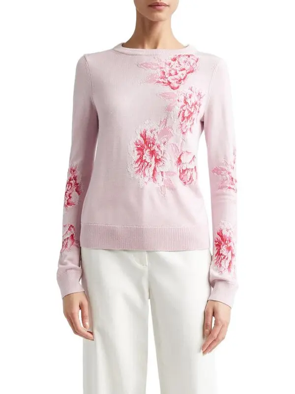 St. John Peony Intarsia Merino Wool-blend Sweater - Peony Multi