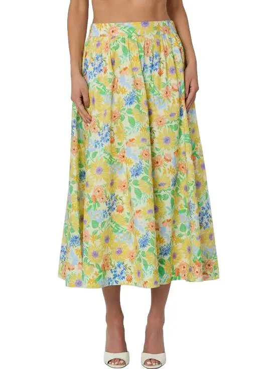 Astr The Label Jolie Floral Print Midi Skirt - Yellow Multi Floral