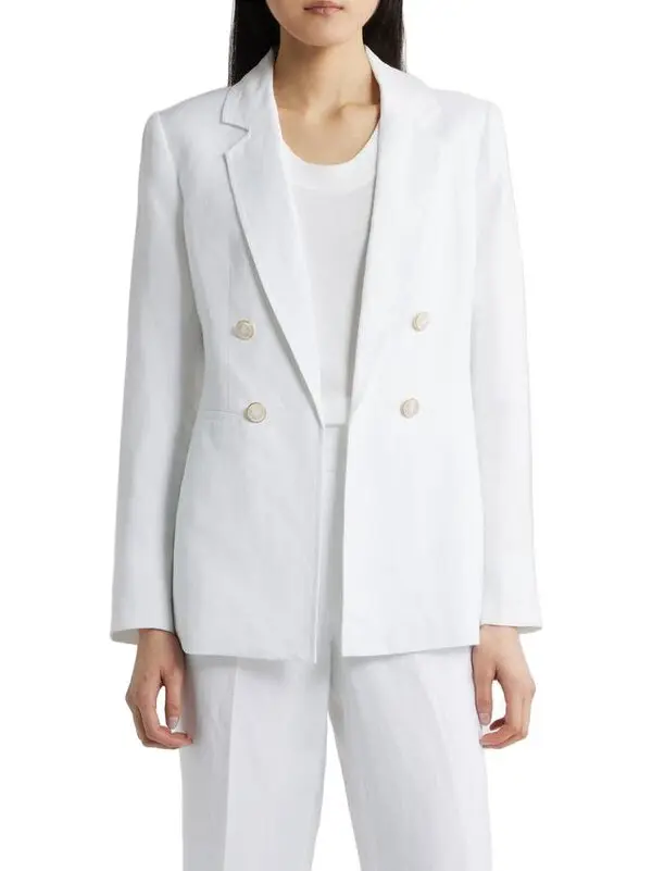 Anne Klein Double-breasted Linen-blend Blazer - Crisp White
