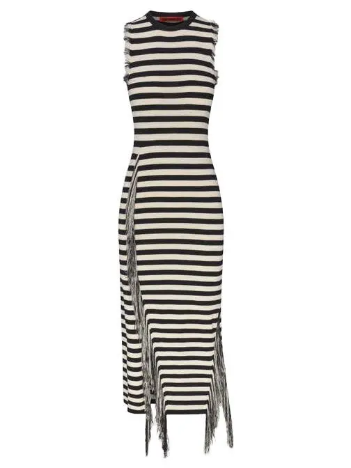 SIMONMILLER Sabine Fringe Knit Dress - Black/white Stripe