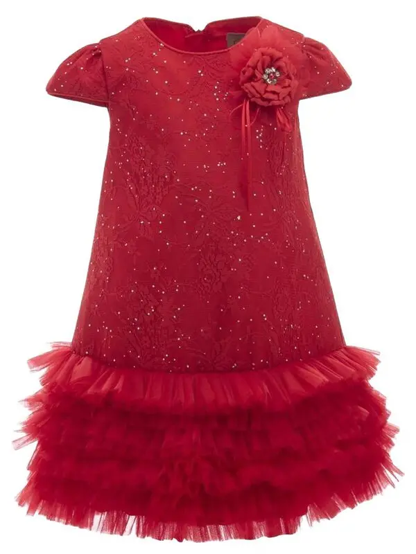 TULLEEN Glitter Empire Dress - Red