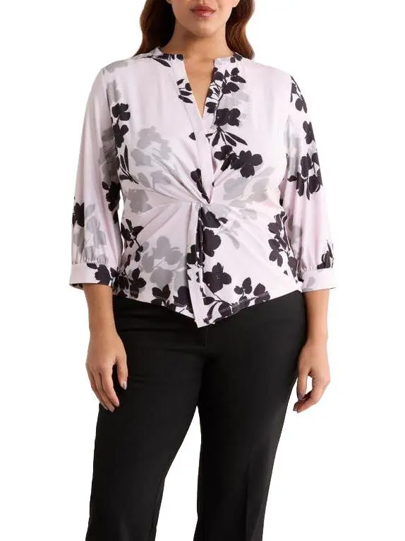 Anne Klein Floral Twist Top - Soft Blossom Multi